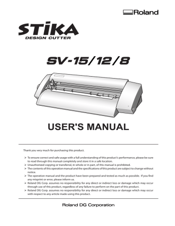 Roland Design Cutter SV 15, SV 12, SV 8 User's Manual | Manualzz