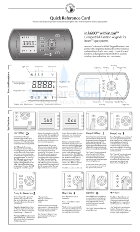 Spa Control in.k600 in.xm Quick Reference Card | Manualzz