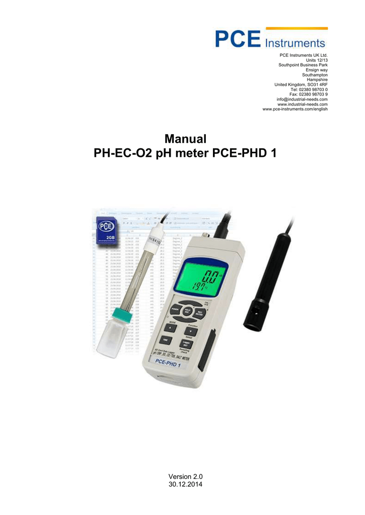 Manual PH-EC-O2 pH meter PCE-PHD 1 | Manualzz