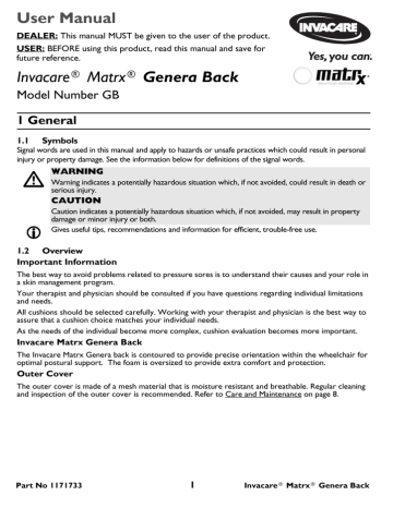 Invacare Matrx Genera Back User Manual | Manualzz