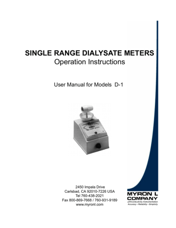 Dialysate Meter D 1 User Manual | Manualzz