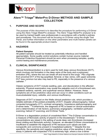 Alere Triage MeterPro D-Dimer Analyzer Method and Sample Collection ...