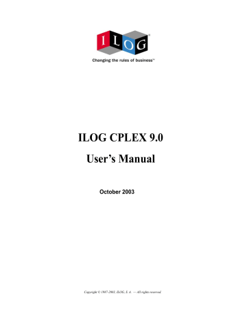 ILOG CPLEX 9.0 User's Manual | Manualzz