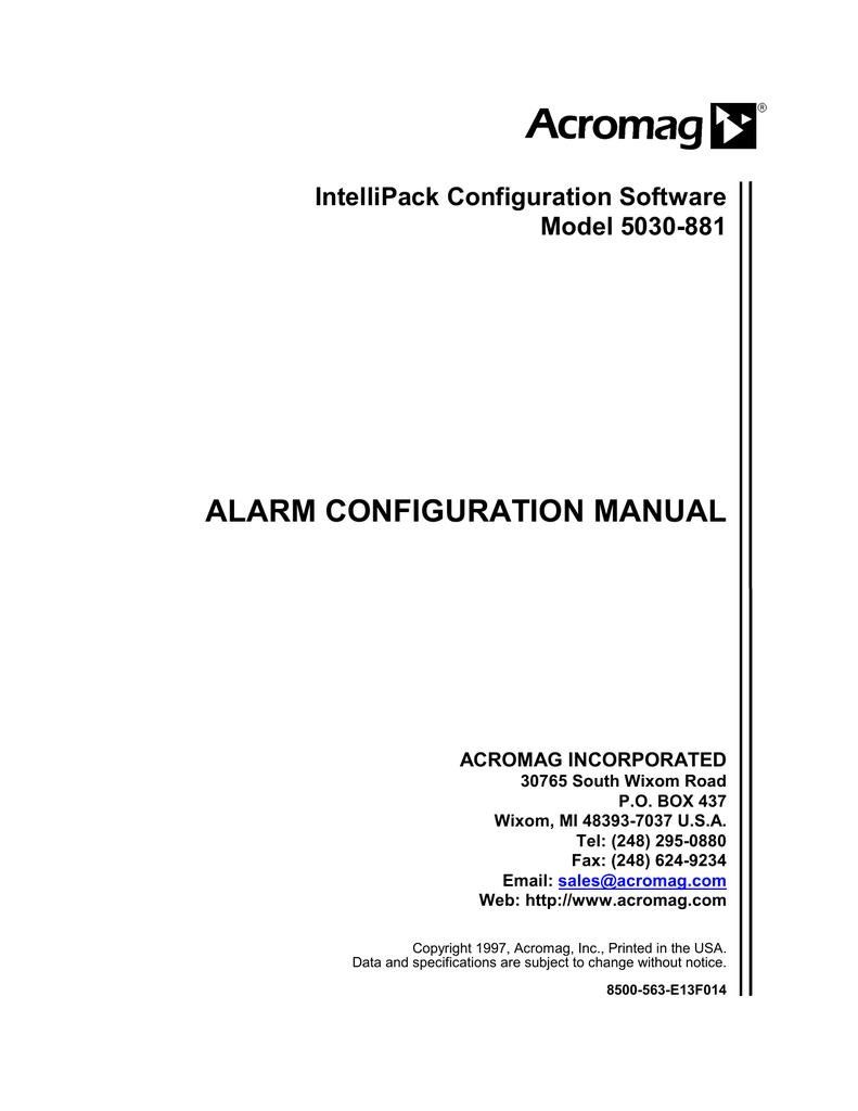 Acromag IntelliPack Alarm Configuration Software User Manual | Manualzz