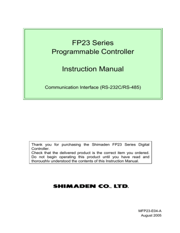 FP23 Series Instruction Manual | Manualzz