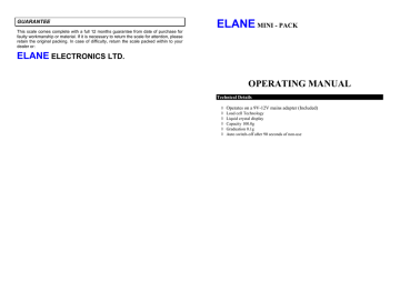 ELANE MINI-PACK Scale Operating Manual | Manualzz