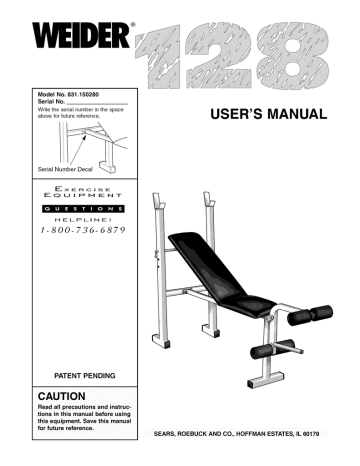 Weider 831150280 128 Weight System Owner's Manual | Manualzz