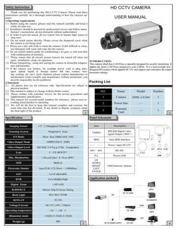 HD CCTV CAMERA USER MANUAL | Manualzz