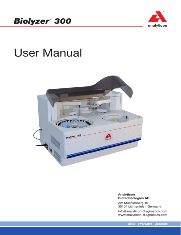 Analyticon Biolyzer 300 User Manual | Manualzz