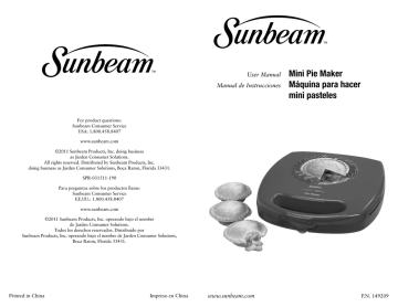 Sunbeam FPSBPMM980 - Mini Pie Maker User manual | Manualzz