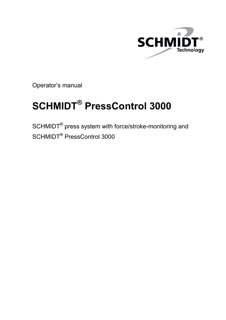 Schmidt PressControl 3000 Operator's Manual | Manualzz