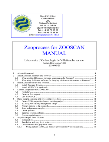 Zooprocess Zooscan User Manual | Manualzz