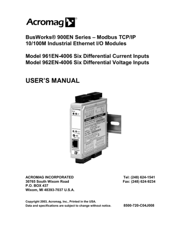 BusWorks 900EN 961EN-4006, BusWorks 900EN 962EN-4006 User's Manual | Manualzz
