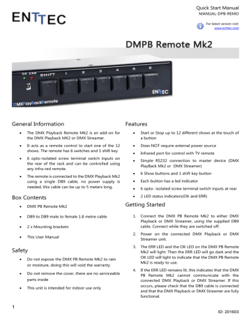 Enttec DMX PLAYBACK REMOTE MK2 User Manual | Manualzz