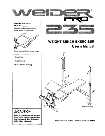 Weider 831150300 Pro 235 Weight System Owner's Manual | Manualzz