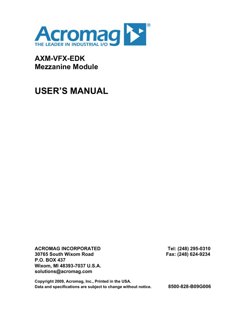 Acromag AXM-VFX-EDK User manual | Manualzz