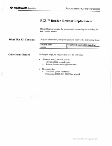 Allen-Bradley RGU Burden Resistor Installation | Manualzz