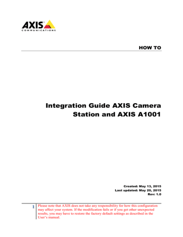AXIS Access Control A1001 Integration Guide - AXIS Camera Station | Manualzz