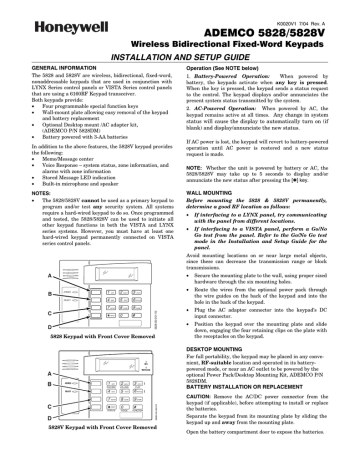 Honeywell ADEMCO 5828 Installation And Setup Manual | Manualzz