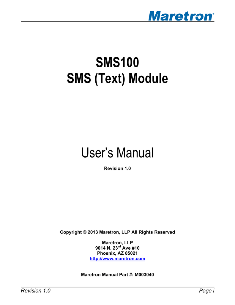Maretron SMS100 SMS Module User's Manual | Manualzz