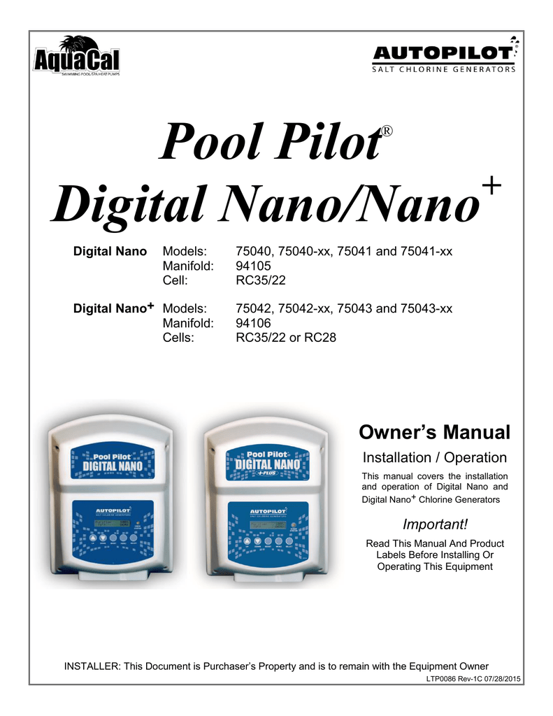 Aquacal Pool Pilot Digital Nano plus Owner's Manual | Manualzz