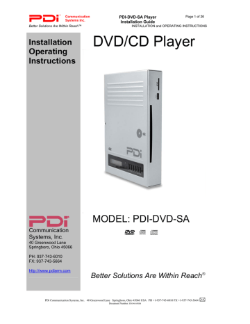 PDi PDI-DVD-SA Installation Instructions | Manualzz