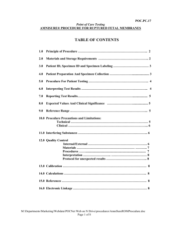 AmniSure ROM Procedure for Ruptured Fetal Membranes | Manualzz