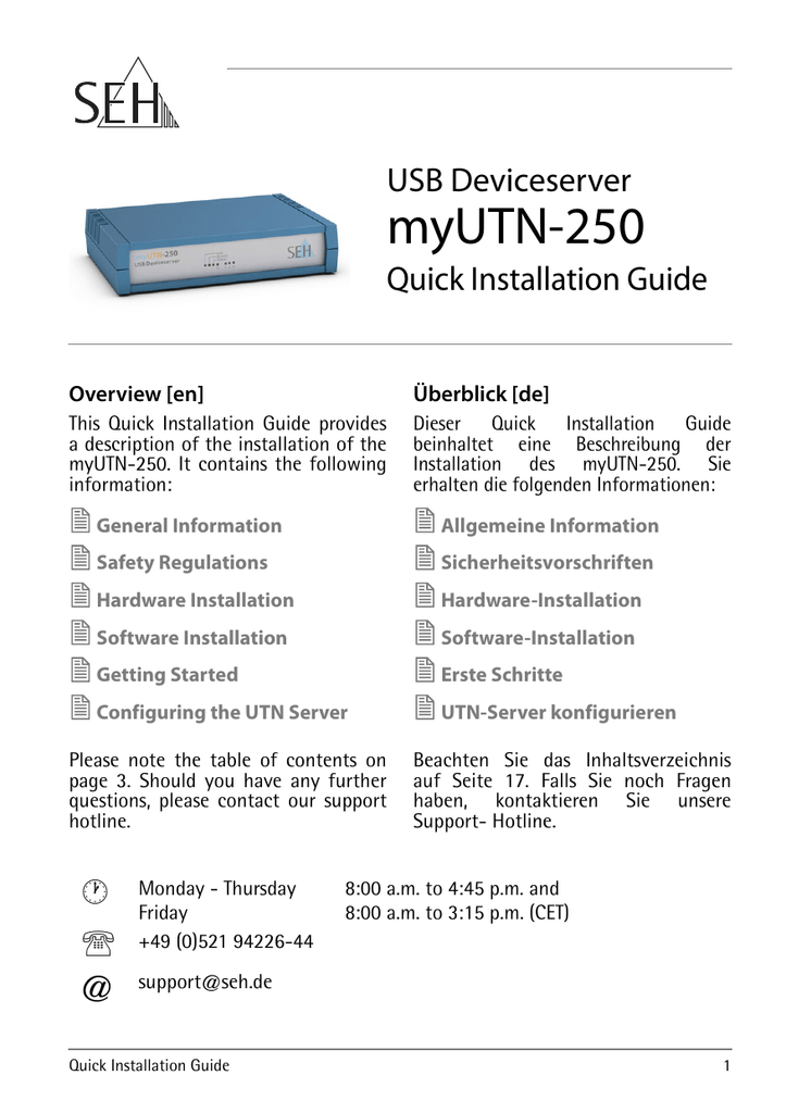 SEH myUTN-250* Device Server Quick Installation Guide | Manualzz