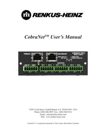 CobraNet Cobra User's Manual | Manualzz