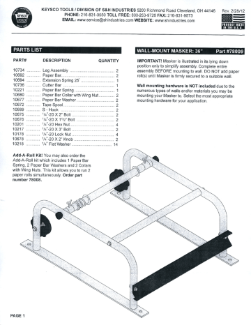 Keysco 36 Inch WALL MOUNT MASKER 78009 Instructions | Manualzz