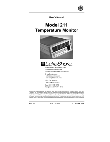 Lake Shore Temperature Monitor 211 User's Manual | Manualzz