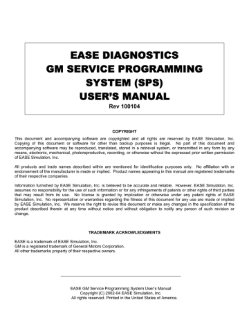 EASE GM Service Programming System SPS User's Manual | Manualzz