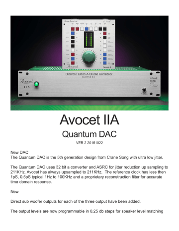 Crane Song Avocet IIA Quantum DAC manual | Manualzz