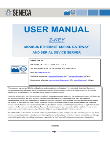 SENECA Modbus Gateway Z-KEY User Manual | Manualzz