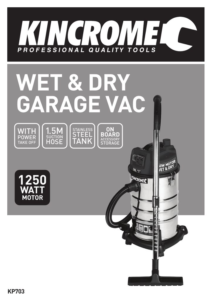 Kincrome KP703 Wet & Dry Garage Vacuum 30L 240V/1250W Manual | Manualzz