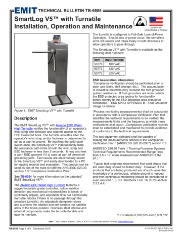 SmartLog V5 with Turnstile Technical Bulletin | Manualzz