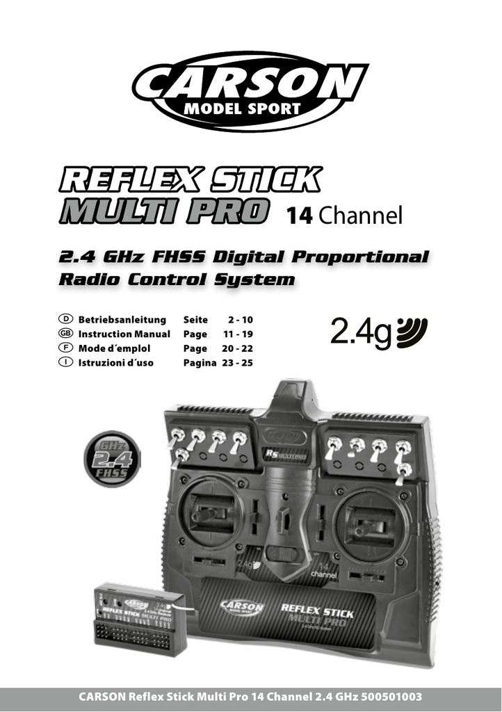 Carson Reflex Stick Multi Pro 14 Channel 2.4 GHz Owner Manual | Manualzz