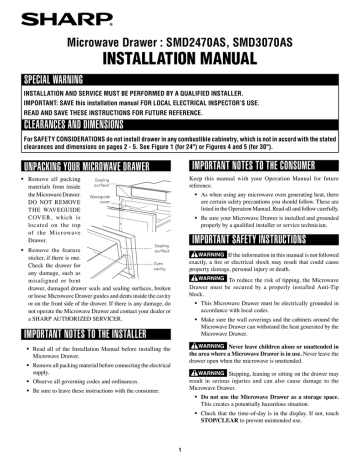 SHARP Microwave Drawer SMD2470AS, SMD3070AS Installation Manual | Manualzz