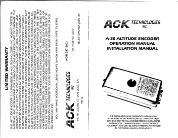 ACK TECHNOLOGIES INC. A-30 Altitude Encoder Operation Manual | Manualzz