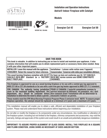 Astria Georgian Cat 42 Installation and Operation Instructions | Manualzz