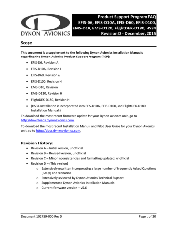 Dynon Avionics Product Support Program FAQ - EFIS D6, EFIS D10A, EFIS ...