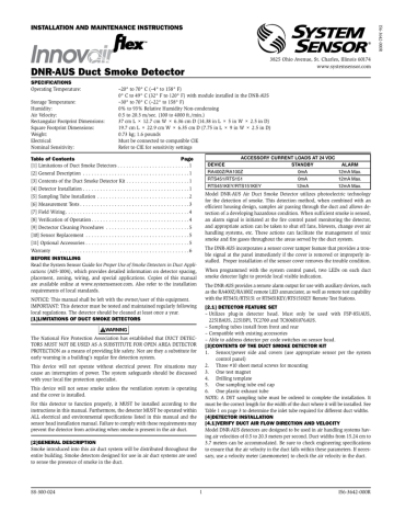 DNR AUS Duct Smoke Detector Installation and Maintenance Instructions ...