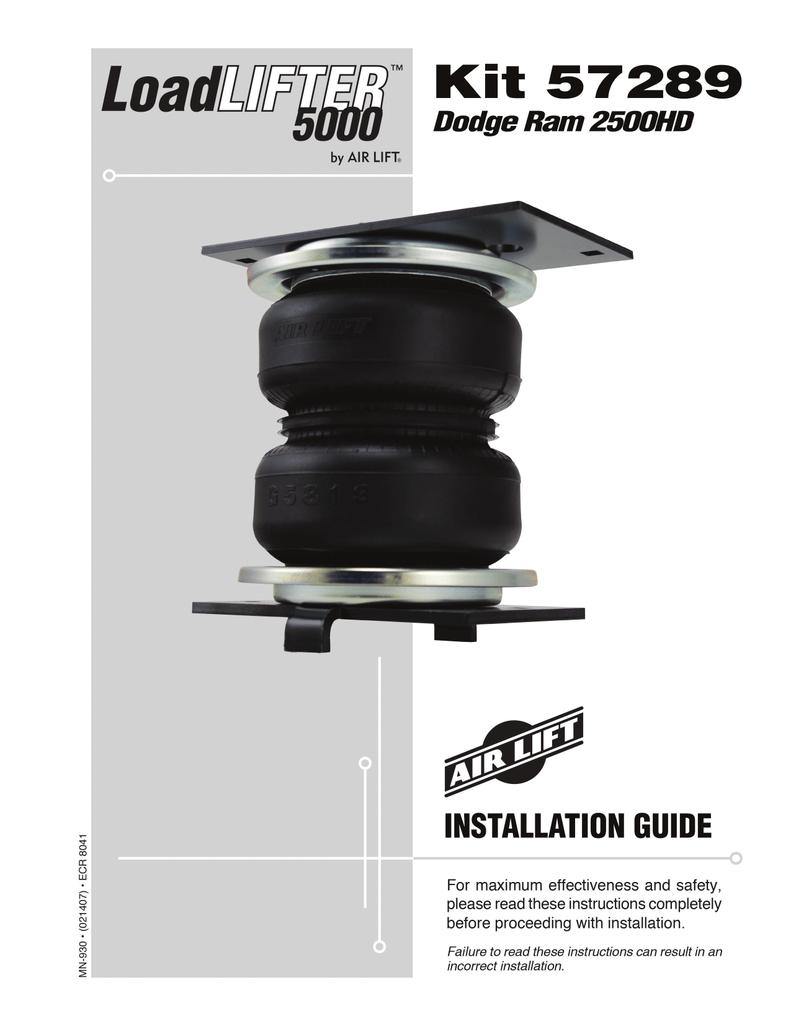 Air Lift 93289 LoadLifter PROSeries Installation guide | Manualzz
