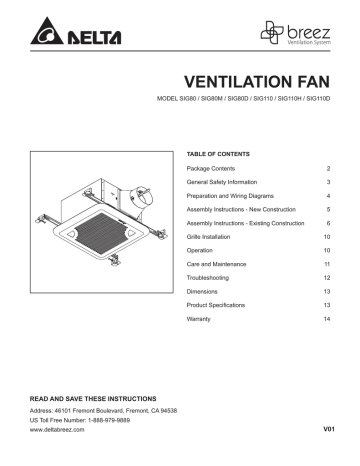 Ventilation Fan SIG80, SIG80M, SIG80D, SIG110, SIG110H, SIG110D ...