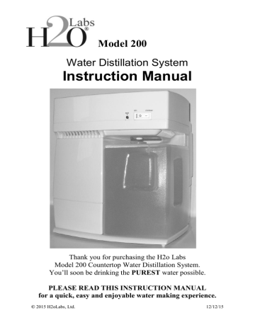 H2o Labs Water Distillation System 200 Instruction Manual | Manualzz
