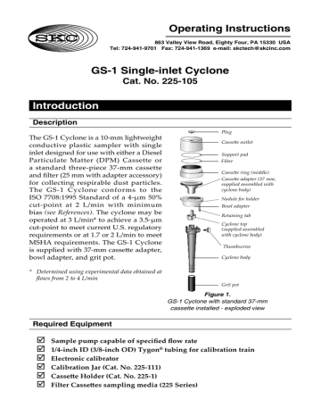 SKC Cyclone GS-1 Single-inlet Operating Instructions | Manualzz