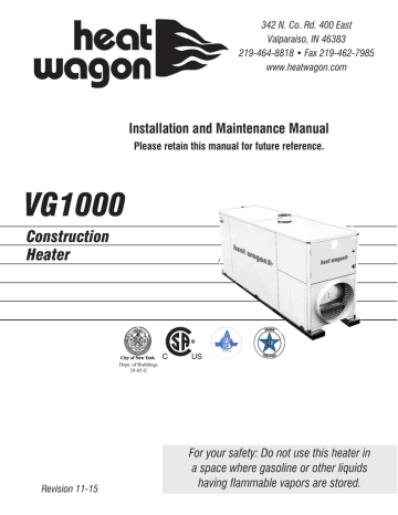 Heat Wagon VG1000 Construction Heater Installation and Maintenance ...