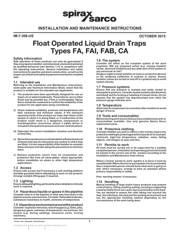 Spirax Sarco Float Operated Liquid Drain Traps Types FA FAI FAB CA ...