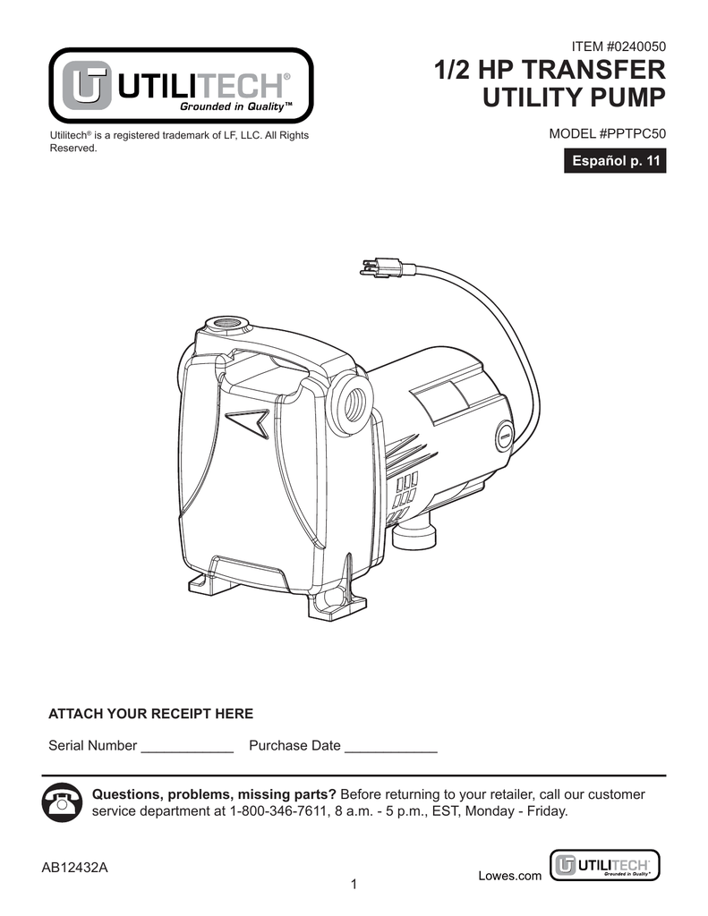 Utilitech PPTPC50 User manual | Manualzz