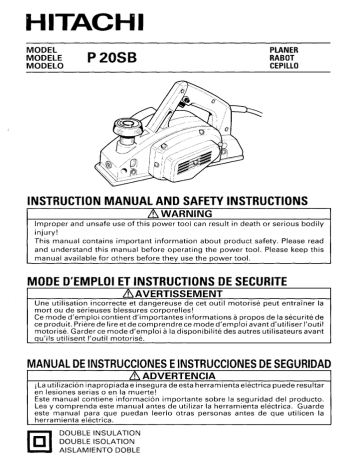 HITACHI P 20SB Power Planer Instruction Manual | Manualzz